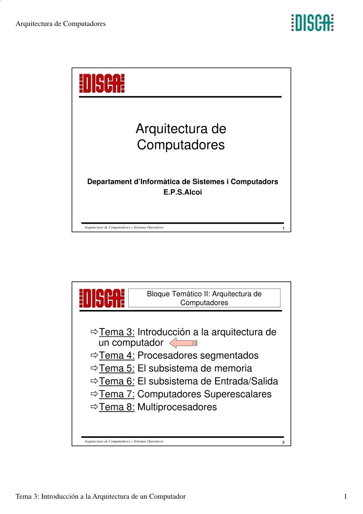 PDF de programación - Introducción a la arquitectura de un computador - Arquitectura de Computadores